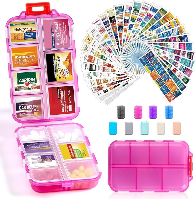 3 Pack 14 Grids Travel Pill Organizer Box with 415-Pcs Medicine Name ...