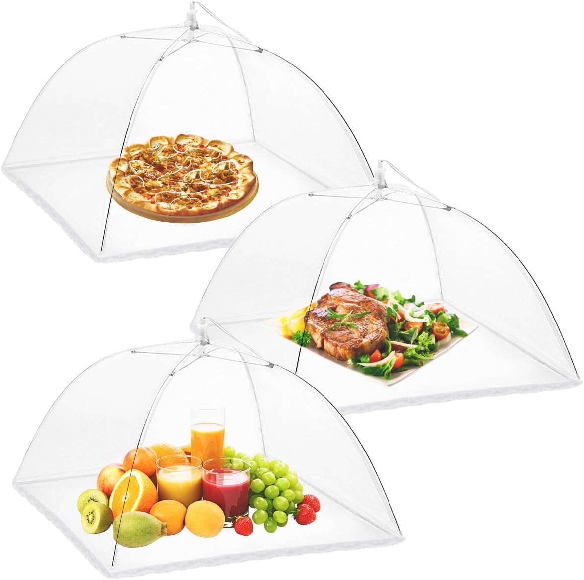 3 Pack 14 Inch Pop Up Fly Net for Fruit, Collapsible Mesh Food Cover ...