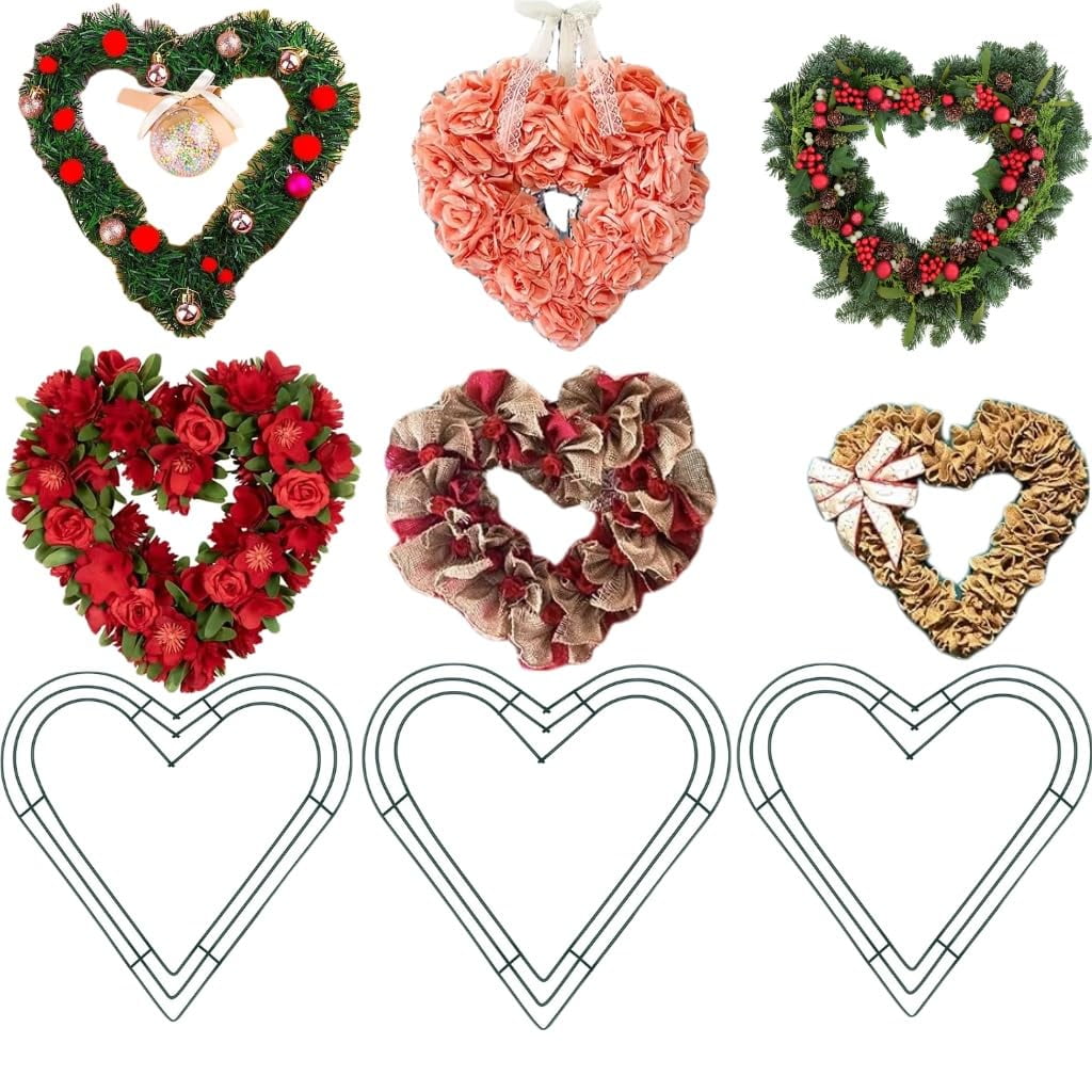 3 Pack 14EGSC Inch Wire Heart Wreath Frame with Bee Wreath Shape ...