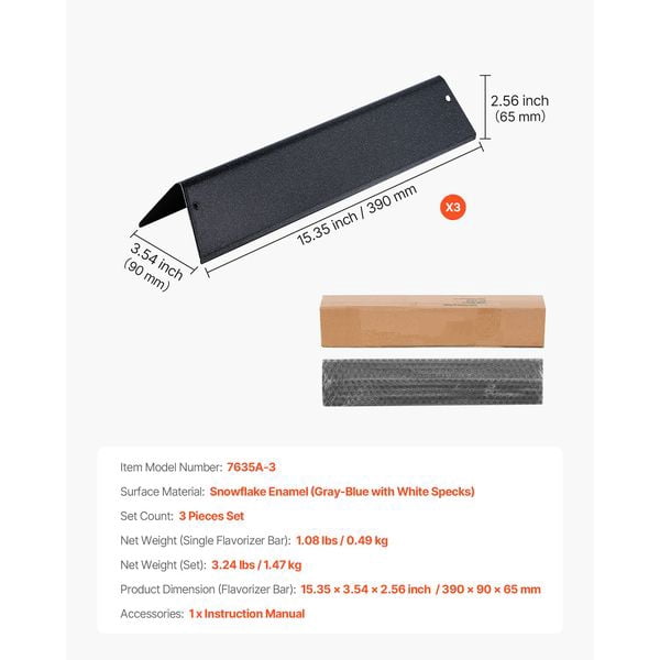 3 Pack 15 Inch Porcelain-enameled Steel Flavorizer Bars, Grill ...