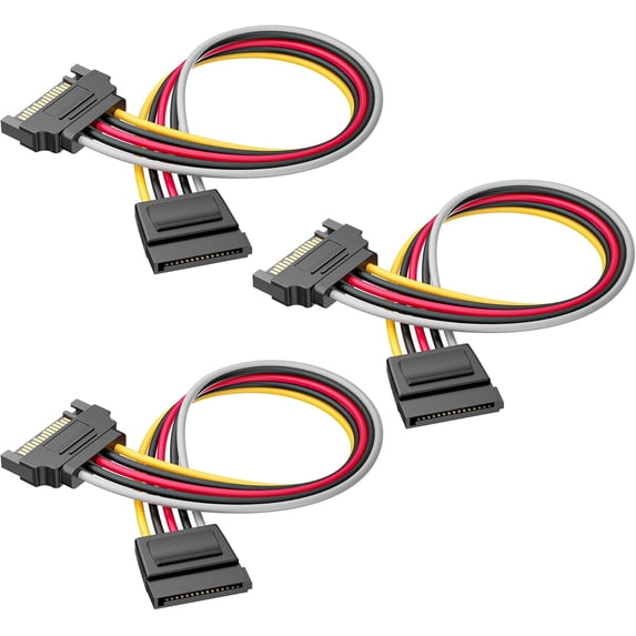 3-Pack 15 Pin SATA Power Extension Cable - 8 Inches, SATA Power Cable ...