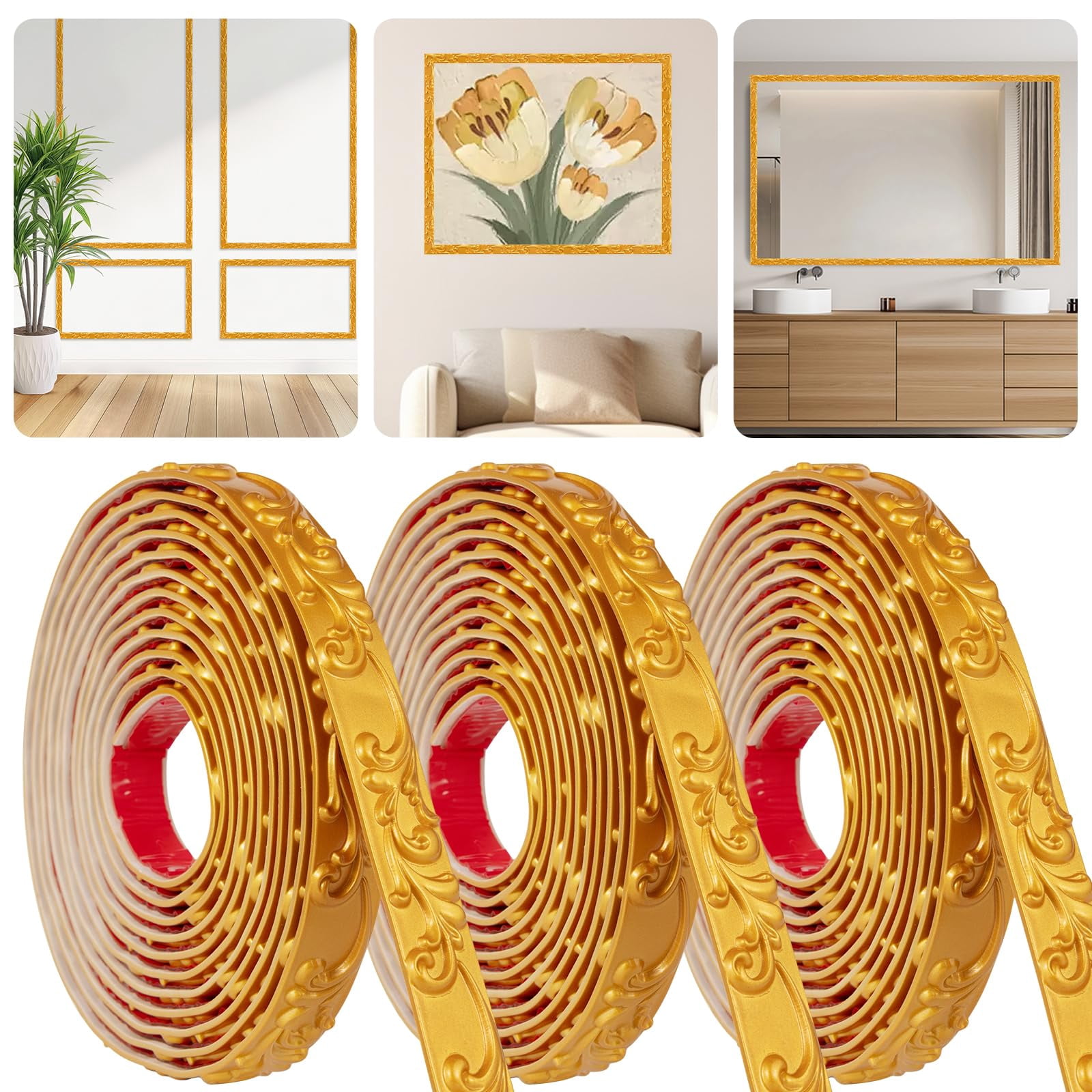 3 Pack 16.4ft Peel And Stick Crown Molding Trim Kit - Self-adhesive ...