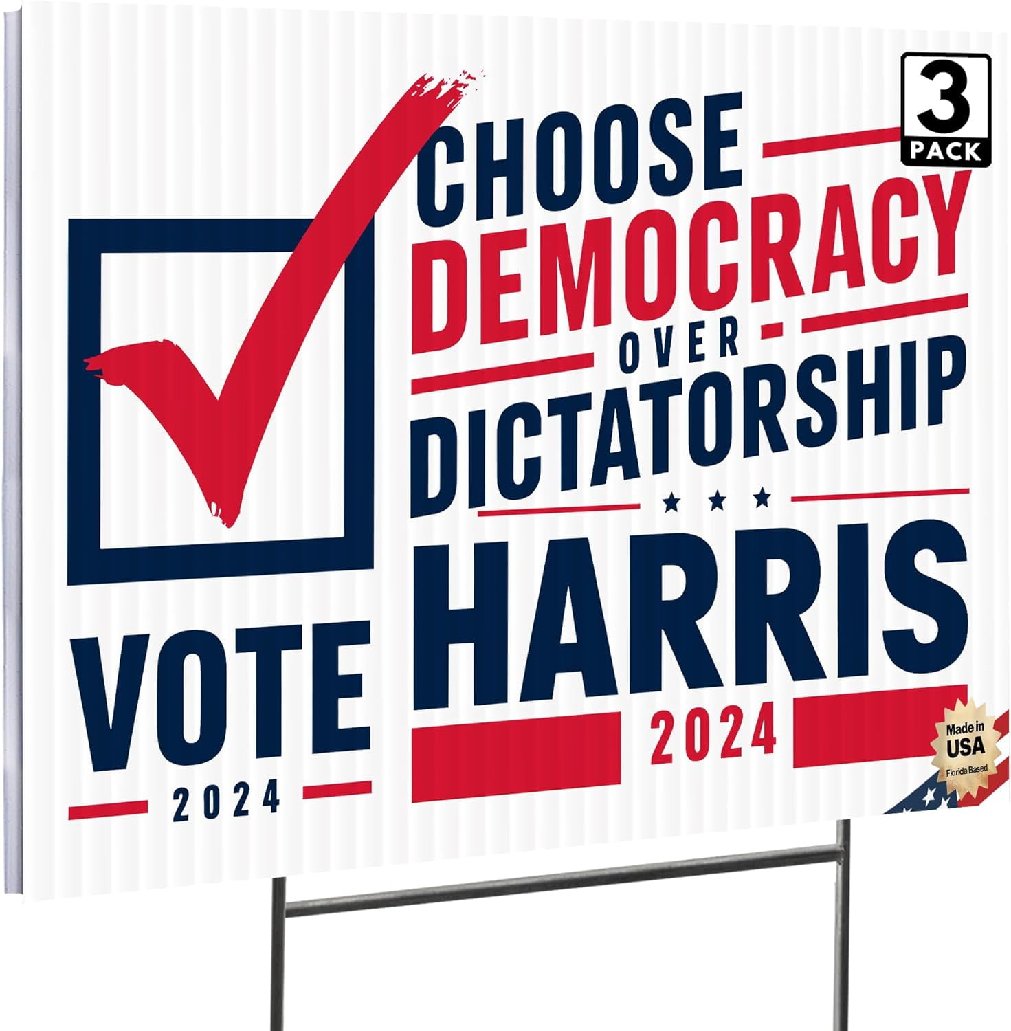 3 Pack 16"x12" 'Choose Democracy Over Dictatorship, Harris 2024' Yard ...