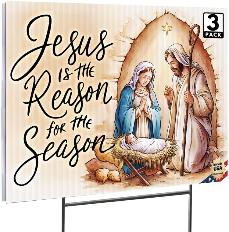 3 Pack 16"x12" Jesus is the Reason for the Season Sign, Double Sided ...