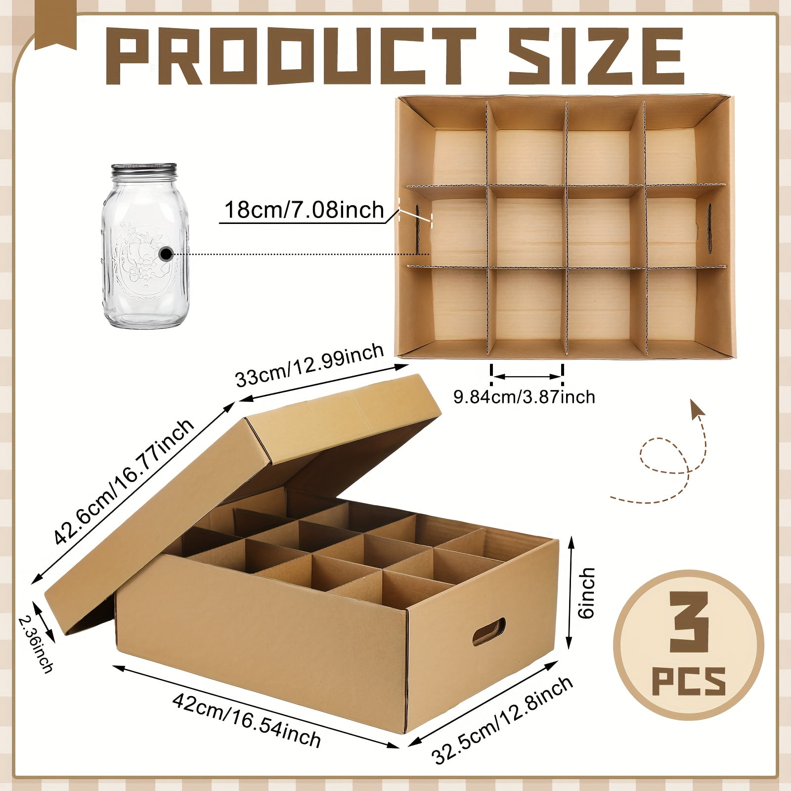 3-Pack 16oz Mason Jar Storage Boxes - with Handles, 12-Cell Dividers & Protective Flaps ...