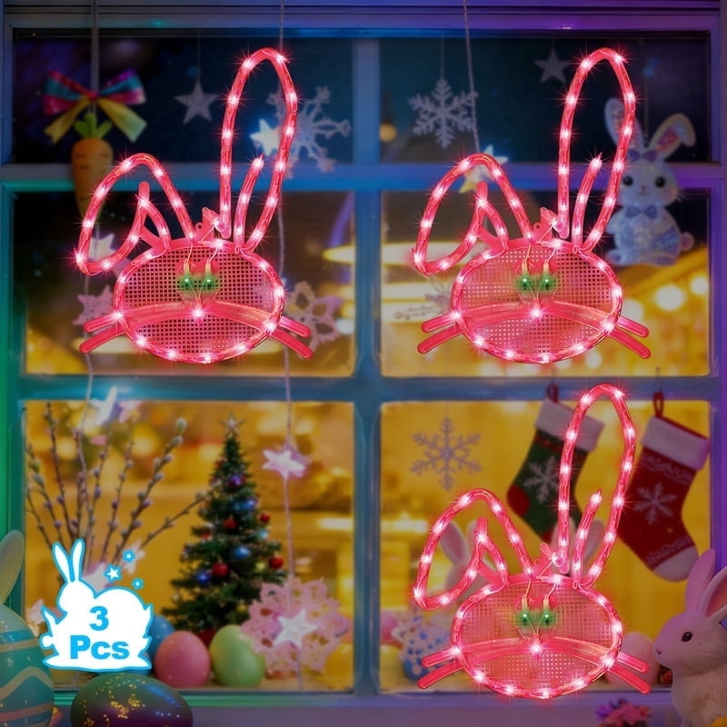 Lighted Pink Bunny Easter Decoration, 17 Inch 3 Pack - Walmart.com