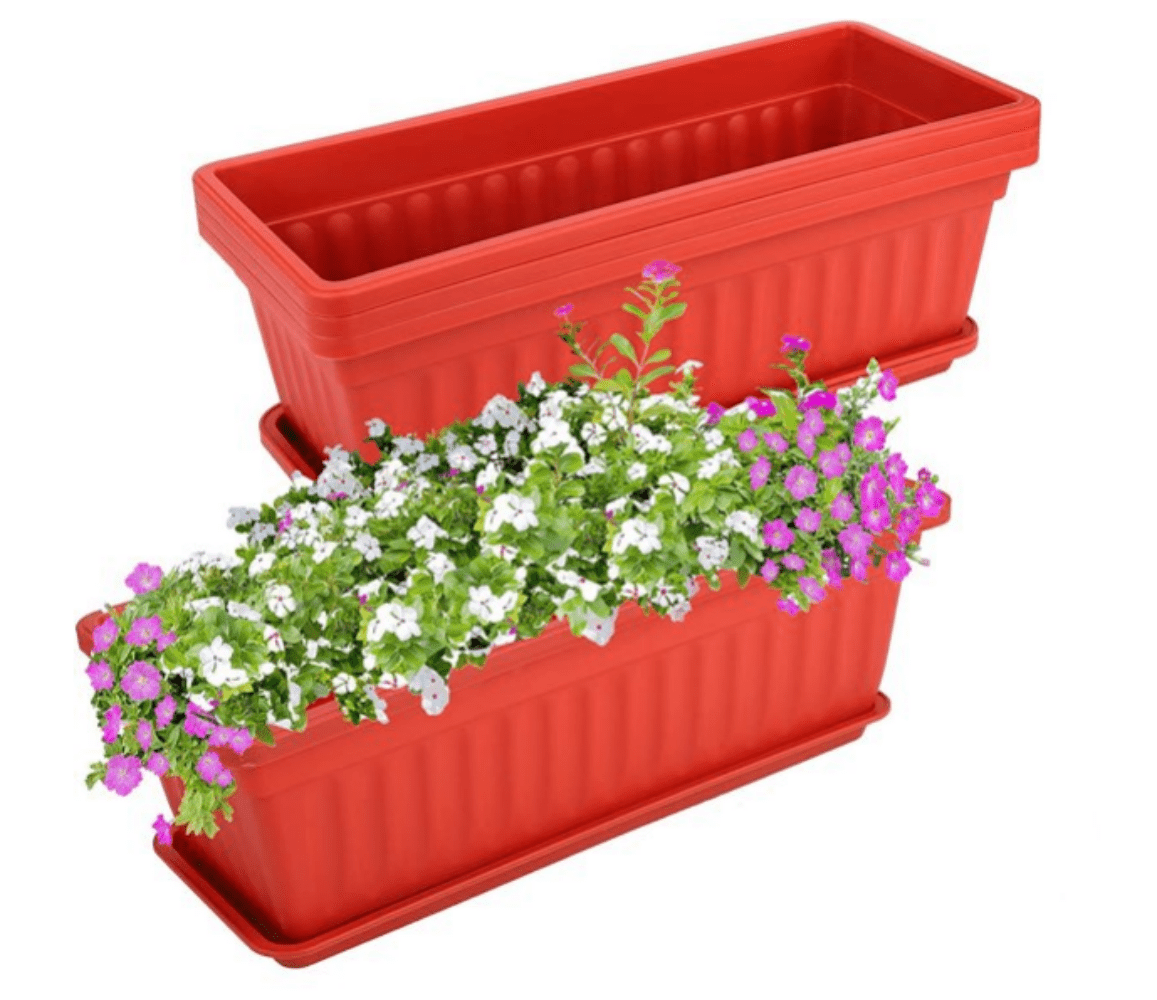 3 Pack 17 inches Flower Planter Box , Red Plastic Rectangular Flower ...