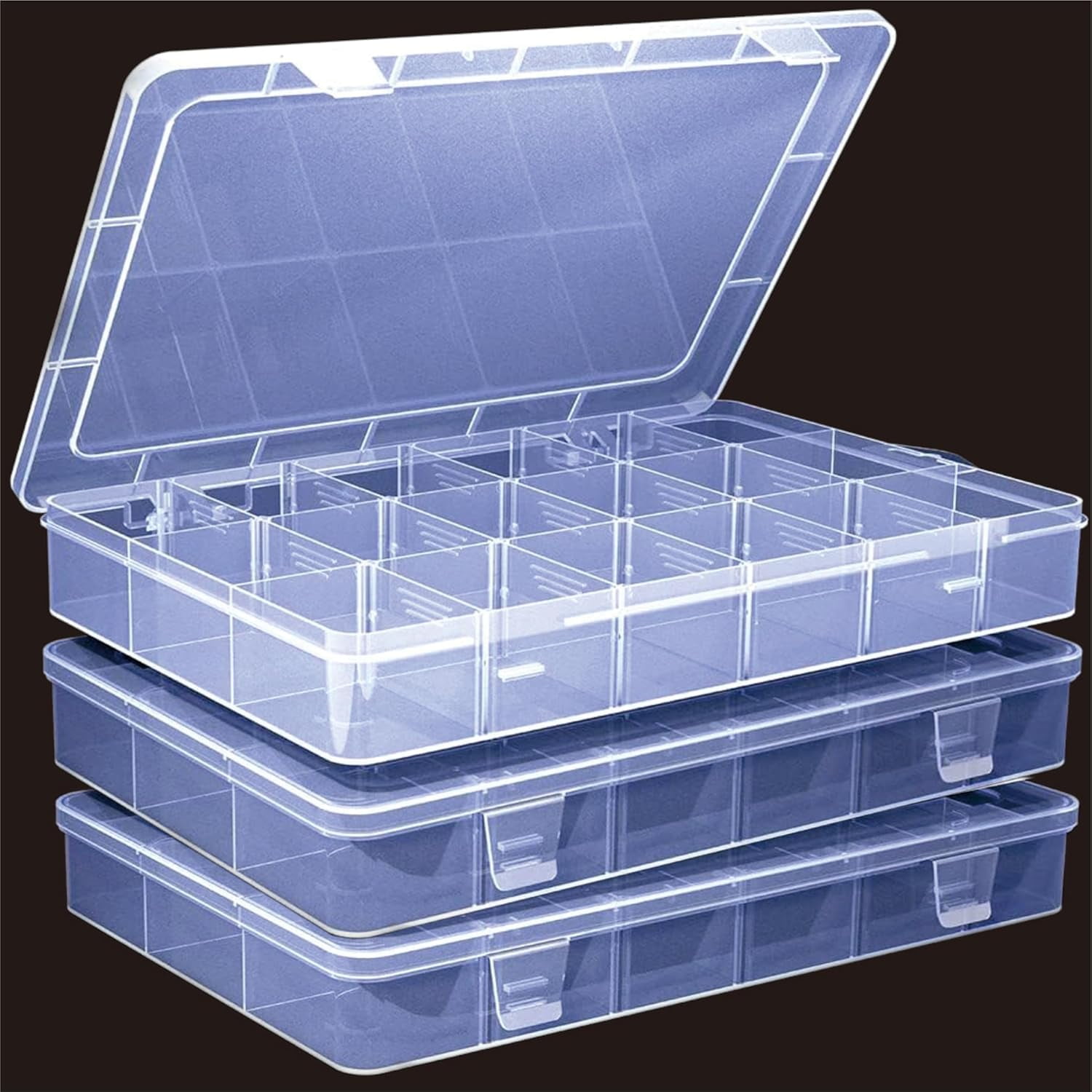 3 Pack of 18 Grids Transparent Plastic Organizer Box with Dividers ...
