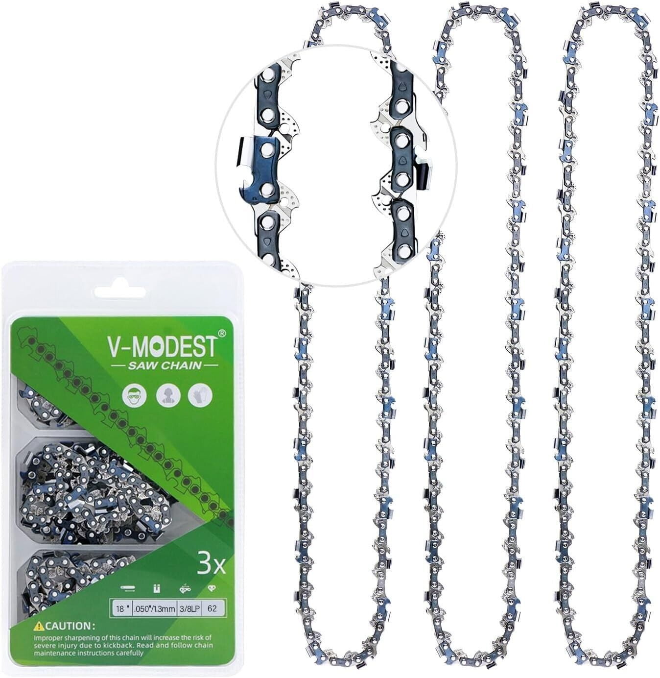 3-Pack 18-Inch Chainsaw Chain 3/8LP .050" 62DL Compatible with ATLAS ...