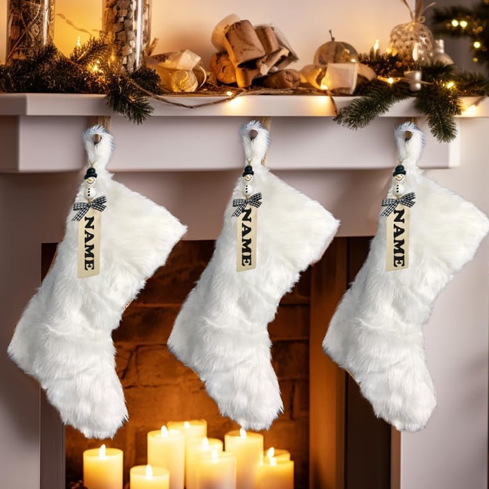 3 Pack 18 Inch Snowy White Christmas Stockings, Faux Fur Christmas ...