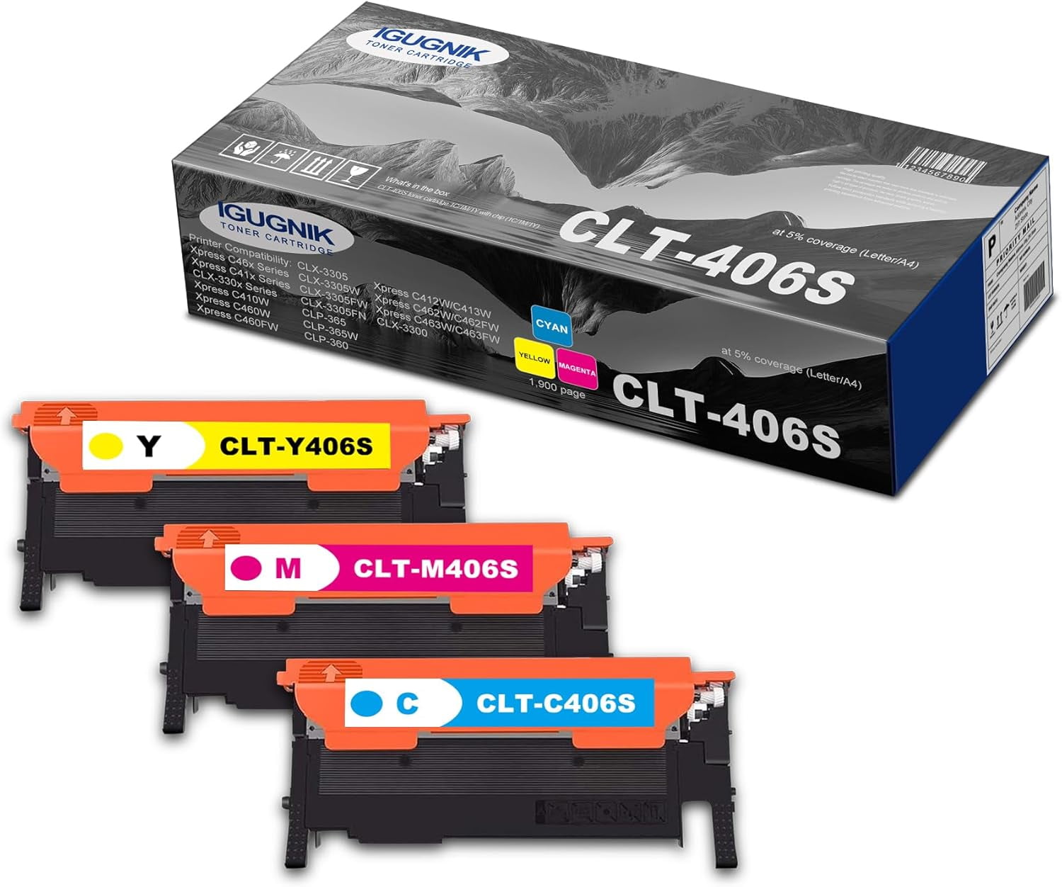 3-Pack 1C/1M/1Y CLT-C406S Y406S M406S High Yield Toner Cartridge(with ...