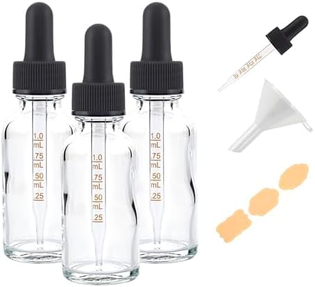 3 Pack 1oz (30ml) Clear Glass Dropper Bottles with Measurements ...