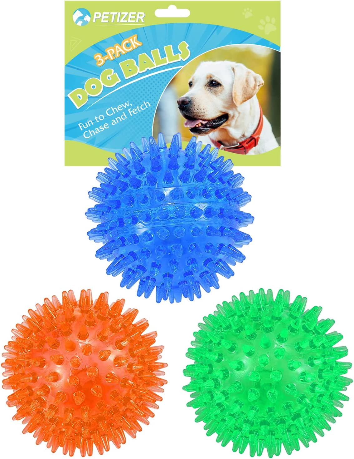 3 Pack 2.5” Squeaky Dog Toy Balls, Floating Pool Balls, Spiky Dog Balls ...