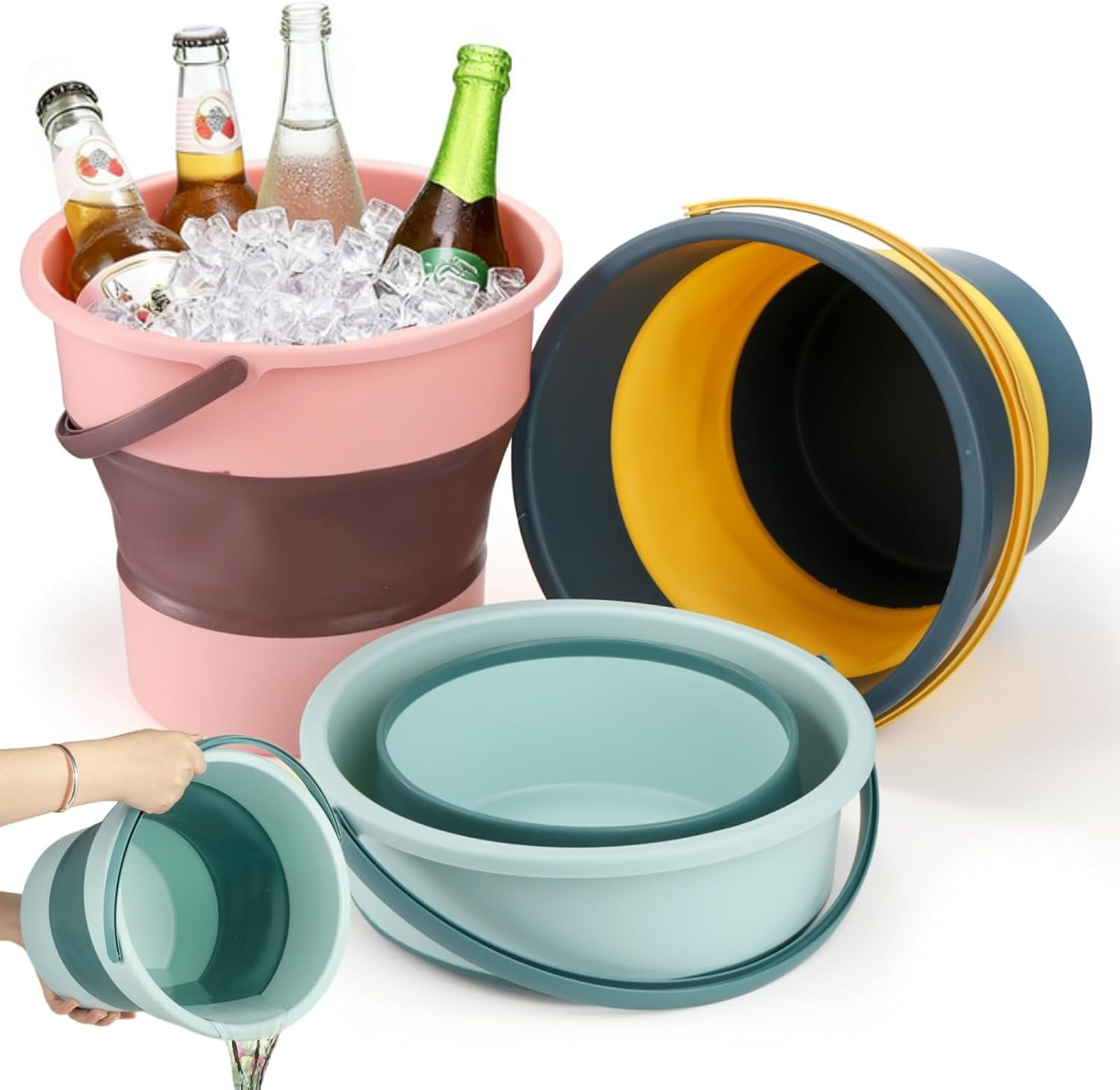 3 Pack 2.6 Gallon Collapsible Plastic Bucket, 10L Foldable Round Tub ...