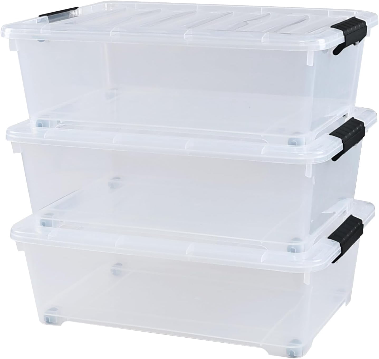 3 Pack 20 Liter Under Bed Storage Bins with Wheels, Clear Shallow ...