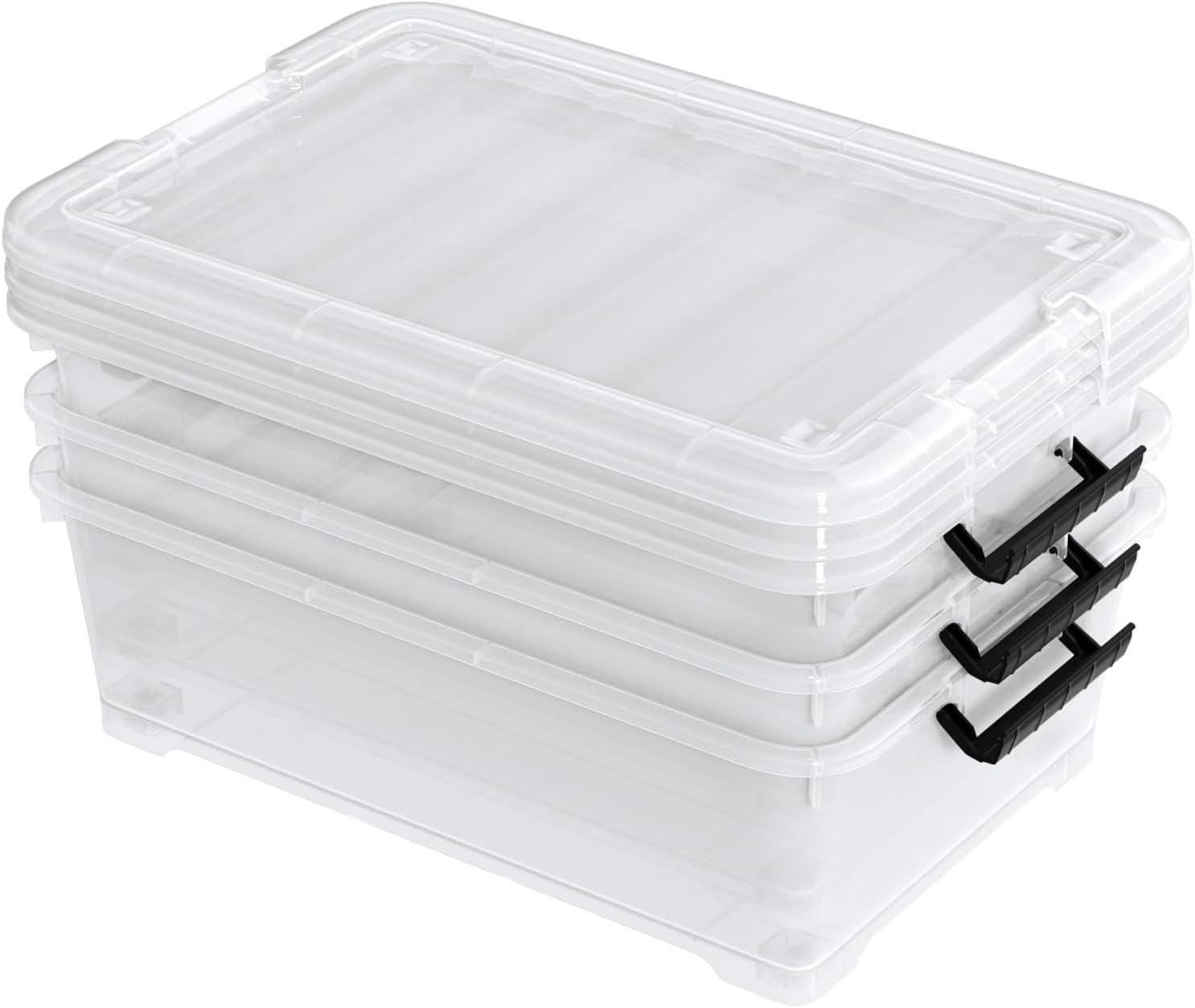 3-Pack 20 Quart Clear Storage Boxes with Wheels, Plastic Under Bed Bins ...