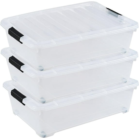 3-Pack 20 Quart Plastic Wheeled Latching Storage Boxes, Stackable ...