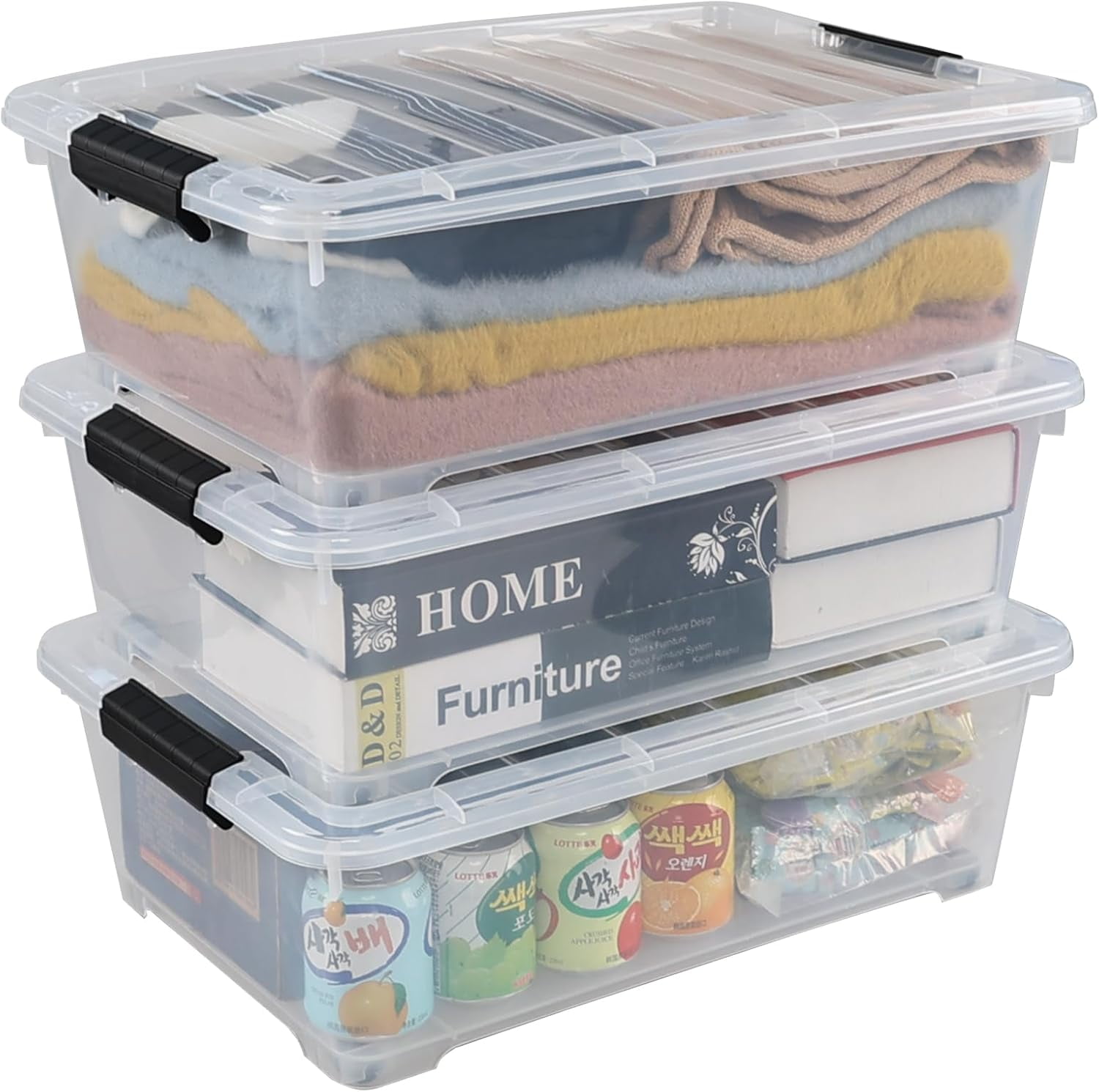 3 Pack 20 Quart Wheeled Latching Storage Boxes, Clear Plastic Underbed ...