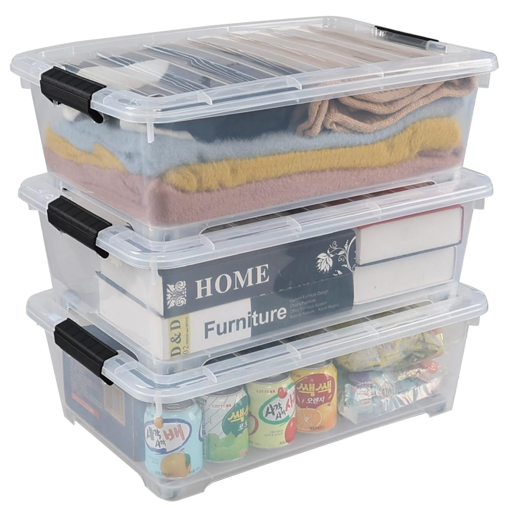 3 Pack 20 Quart Wheeled Latching Storage Boxes, Clear Plastic Underbed ...