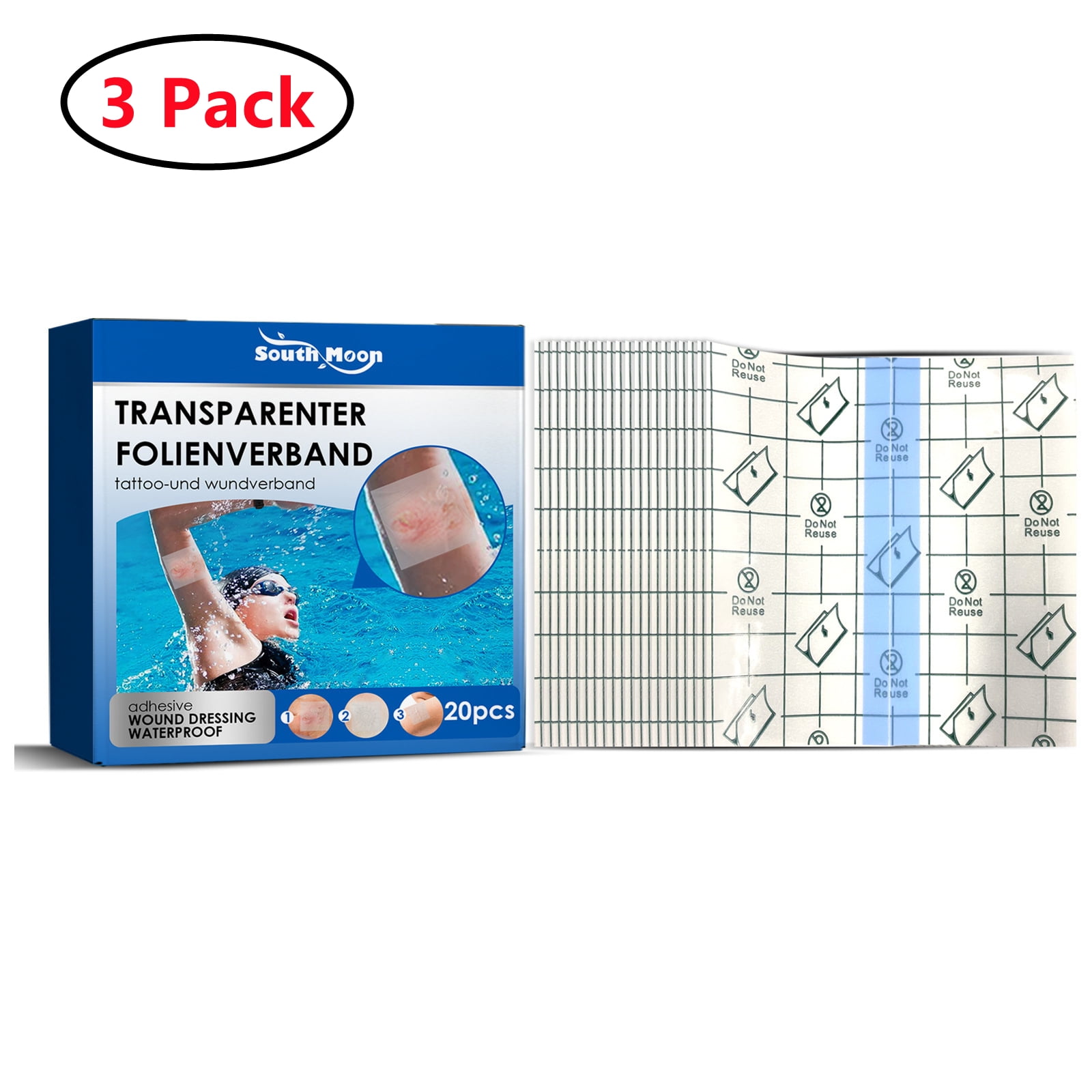 3 Pack 20Pcs Adhesive Waterproof Bandage Cover Transparent Stretch ...