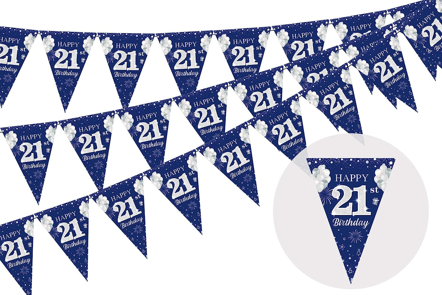 3 Pack 21st Happy Birthday Bunting Banner, 36 Pieces Triangle Flag Navy ...