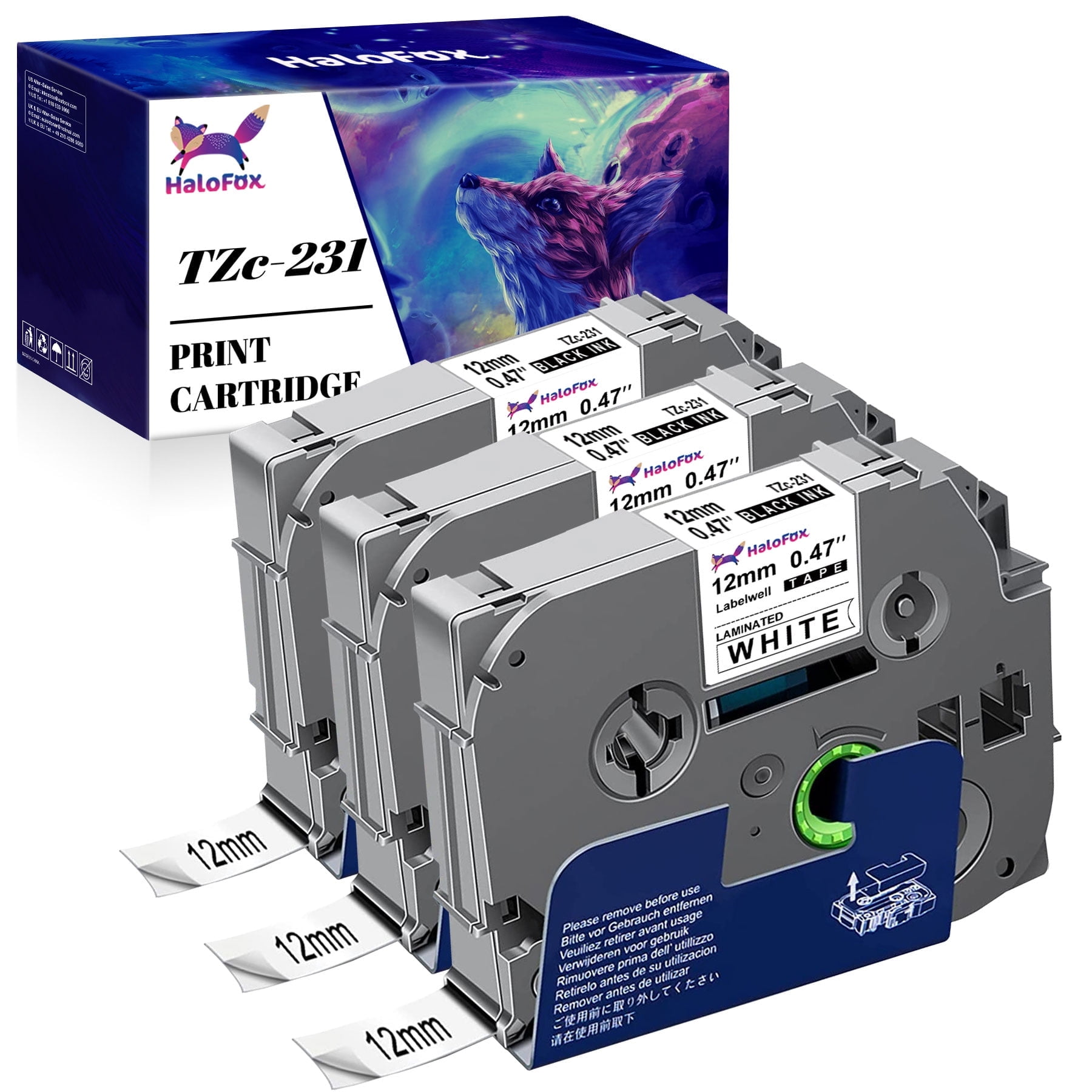 Halofax 3-Pack TZe231 Tape, Compatible Brother Ptouch, Laminated White, 26.2ft, for PT-D210 ...