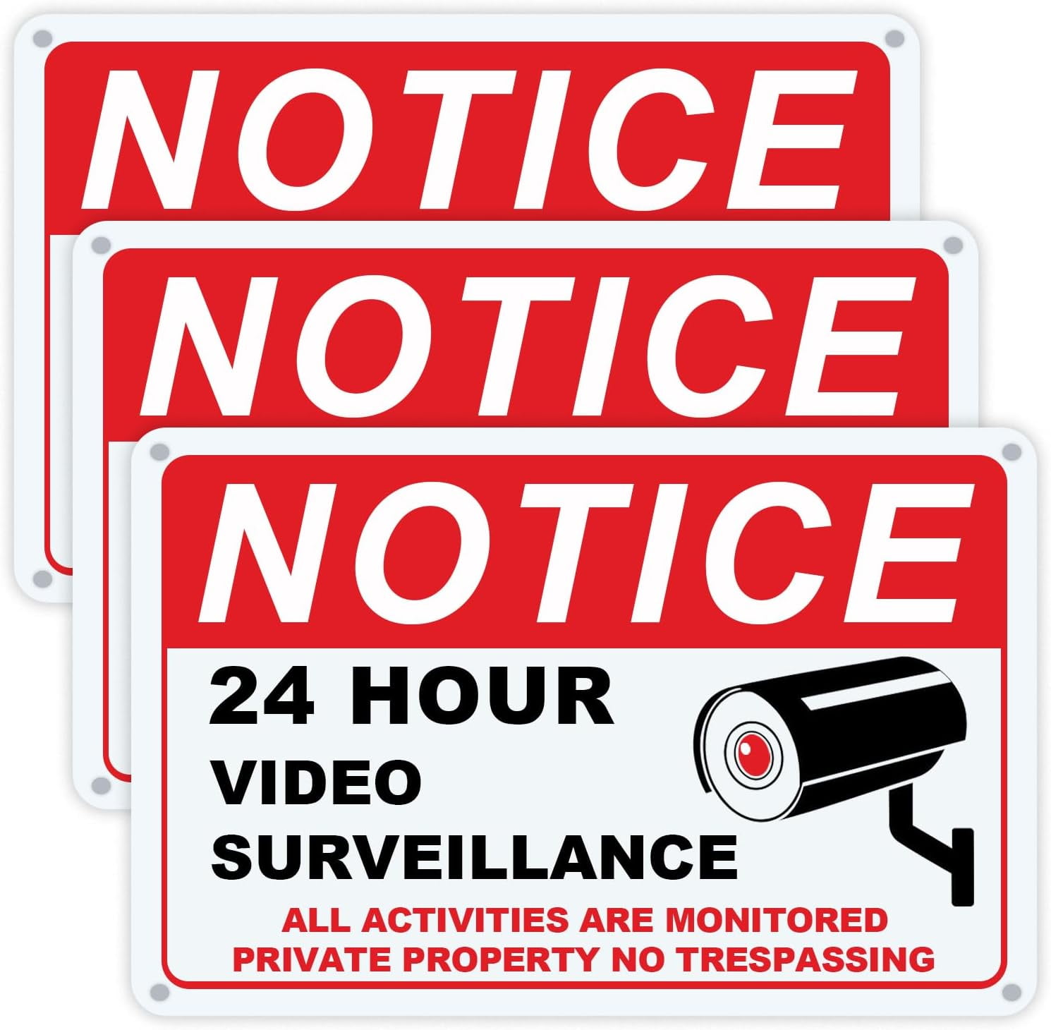 3-Pack 24 Hour Video Surveillance Signs 10’’x7’’ No trespassing private ...