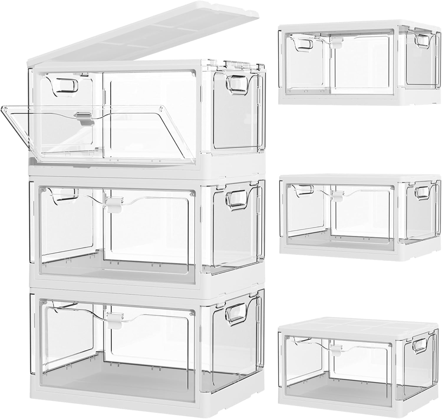 3-Pack 24 QT Clear Stackable Storage Bins with Lids & Magnetic Doors ...