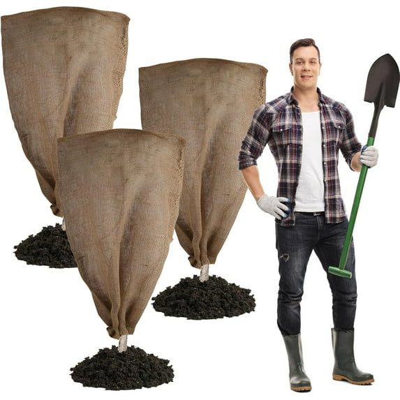 3 Pack 24'' x 40'' Reusable Warm Burlap Winter Plant Cover Bags with ...