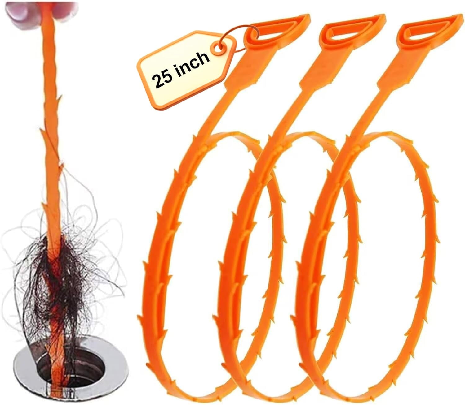 3 Pack 25 Inch Drain Snake,Drain Clog Remover,Sink Snake for Sewer ...