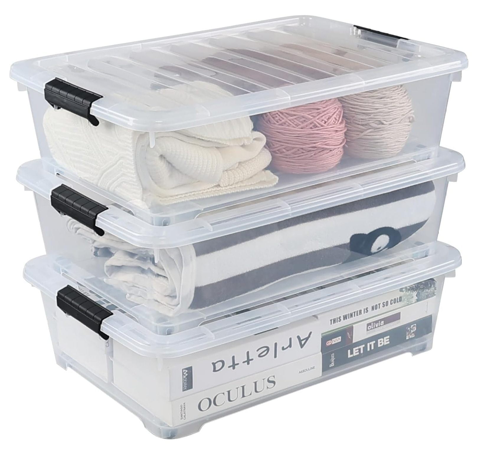 3-Pack 25 Liter Underbed Bins with Lids/Wheels, Plastic Under Bed ...