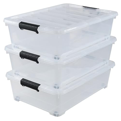 3-Pack 25 Liter Underbed Bins with Lids/Wheels, Plastic Under Bed ...