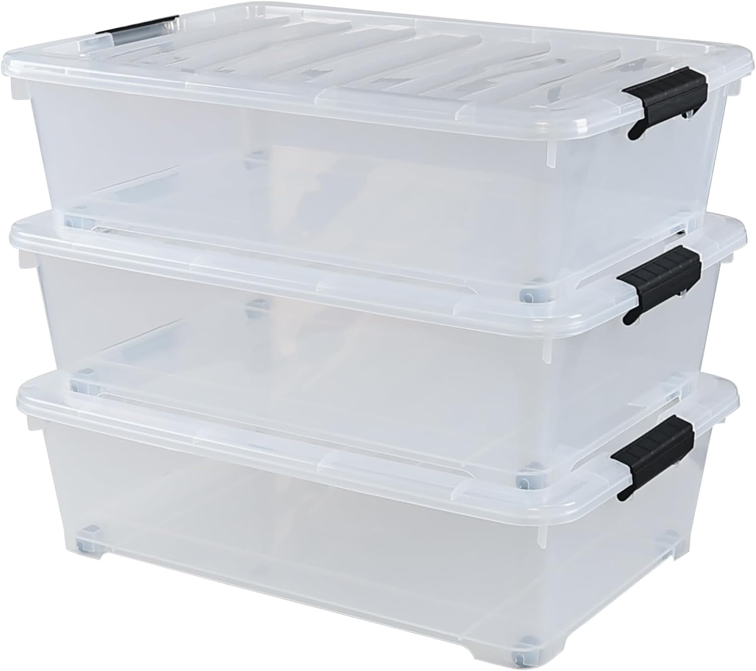 3-Pack 25 Liter Underbed Storage Bins with Lids, Plastic Wheeled Under ...