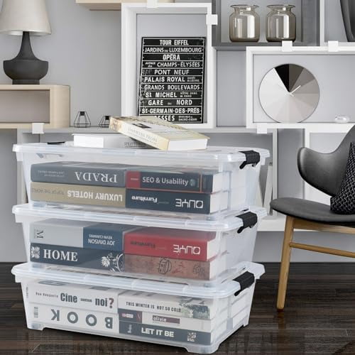 3-Pack 25 Liter Underbed Storage Bins with Lids, Plastic Wheeled Under ...