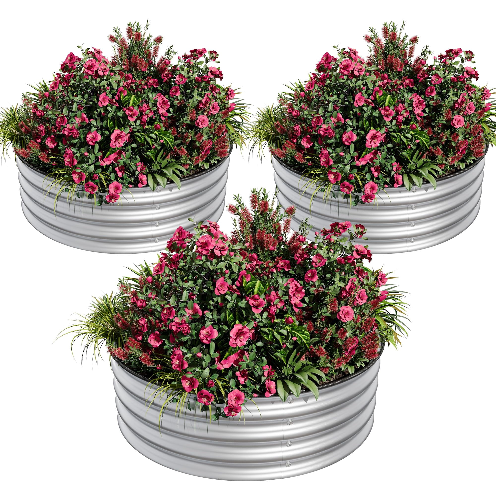 3-Pack 2x1.5ft Round Galvanized Raised Garden Beds, Silver Metal ...