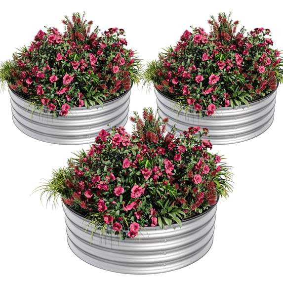 3-Pack 2x1.5ft Round Galvanized Raised Garden Beds, Silver Metal ...