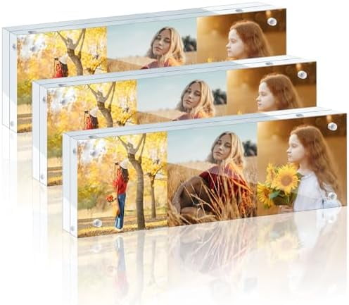3 Pack 2x6 Acrylic Picture Frames - 20% Thicker Double Sided Magnetic ...
