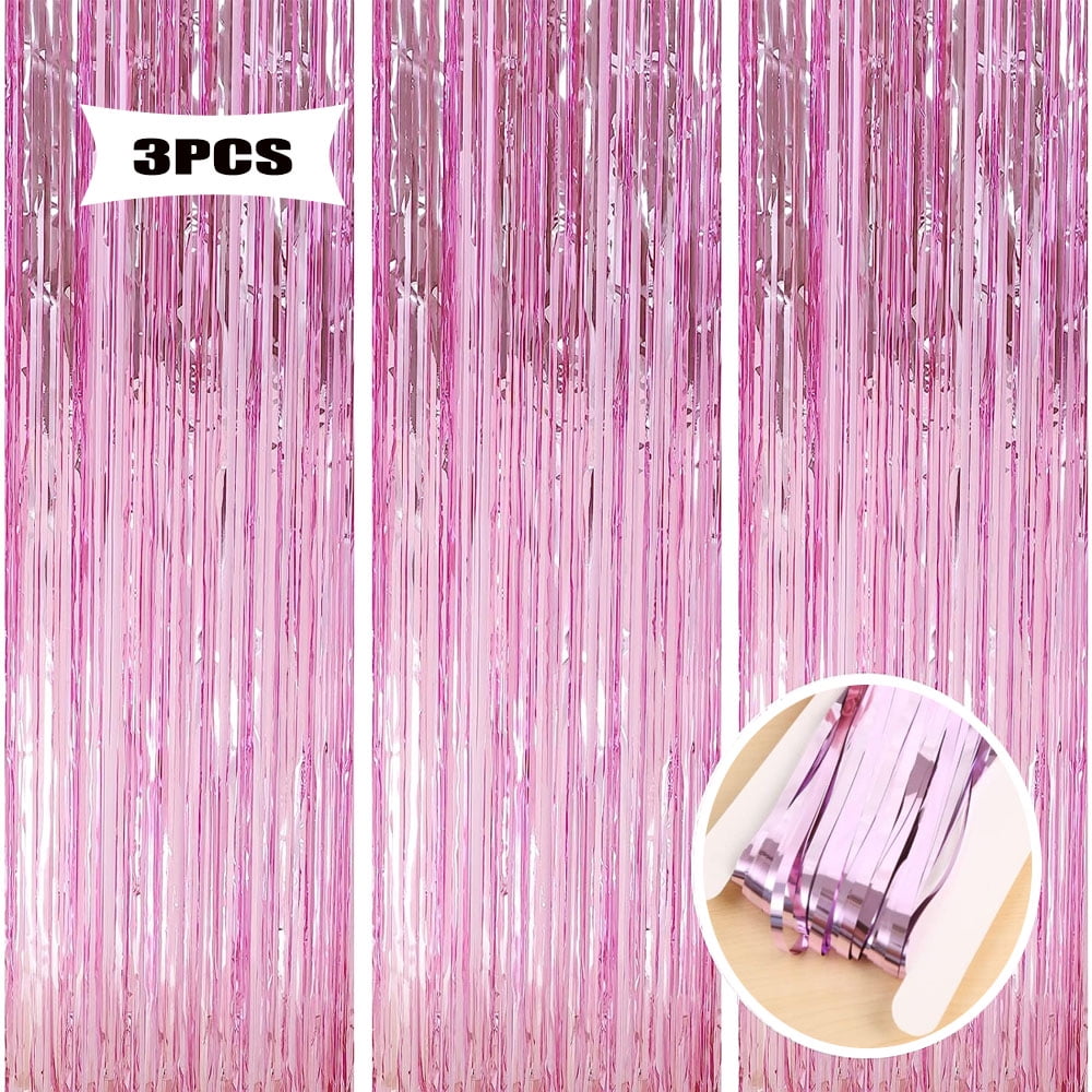 3 Pack Pink Foil Fringe Backdrop Curtain, 3.28 x 6.56 ft, Ideal for ...