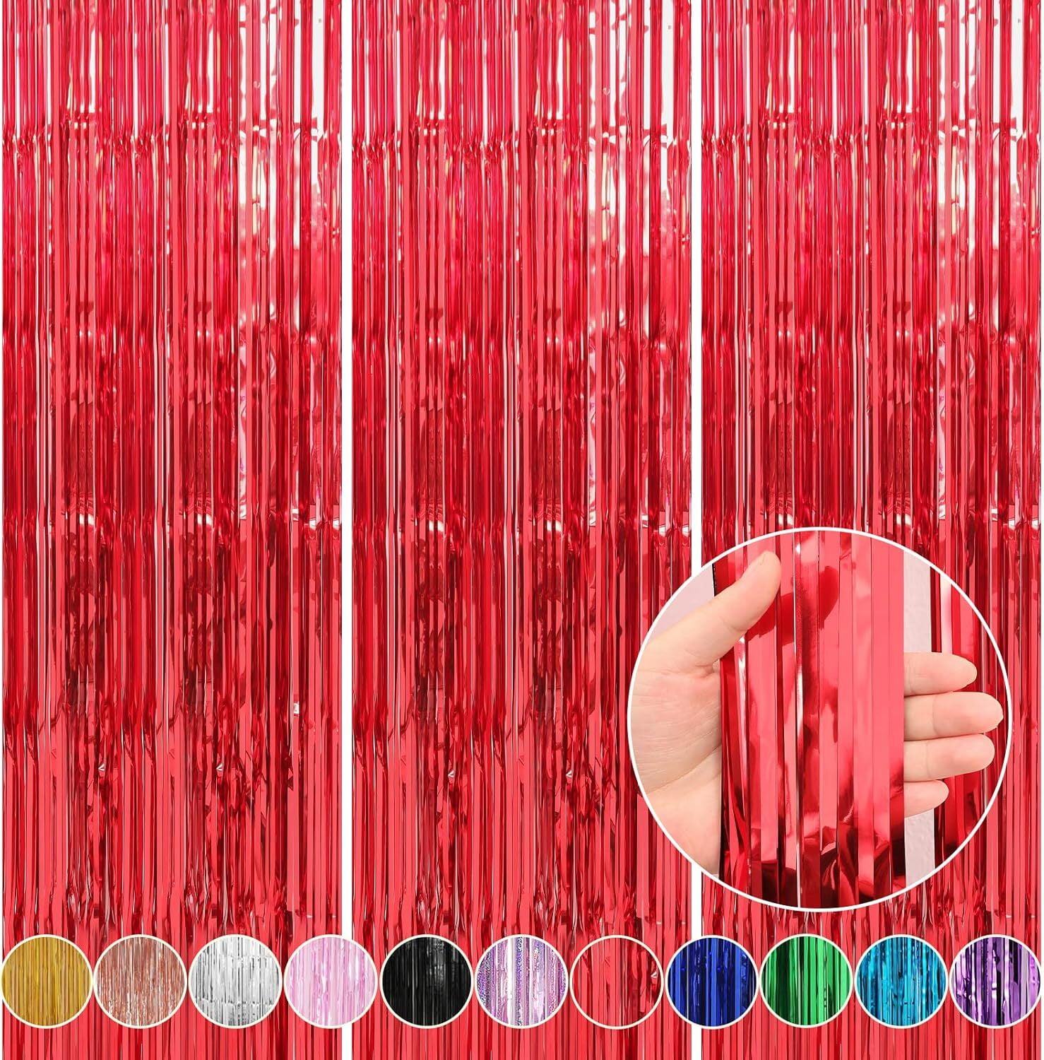 3 Pack 3.3 ft x 9.9 ft Red Tinsel Curtain Party Backdrop Decorations ...