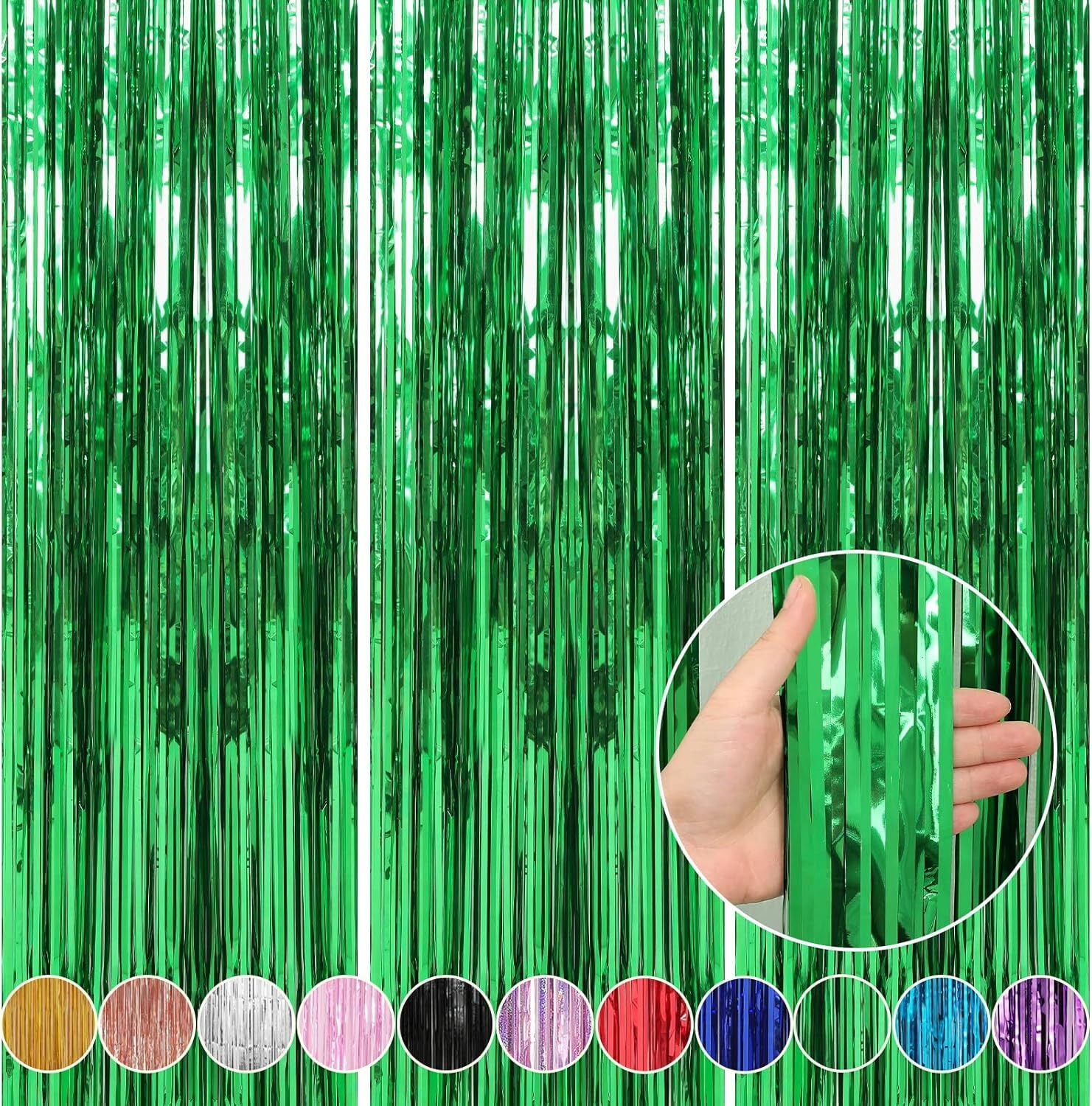 3 Pack 3.3 x 9.8 ft Green Foil Fringe Glitter Curtains Party ...