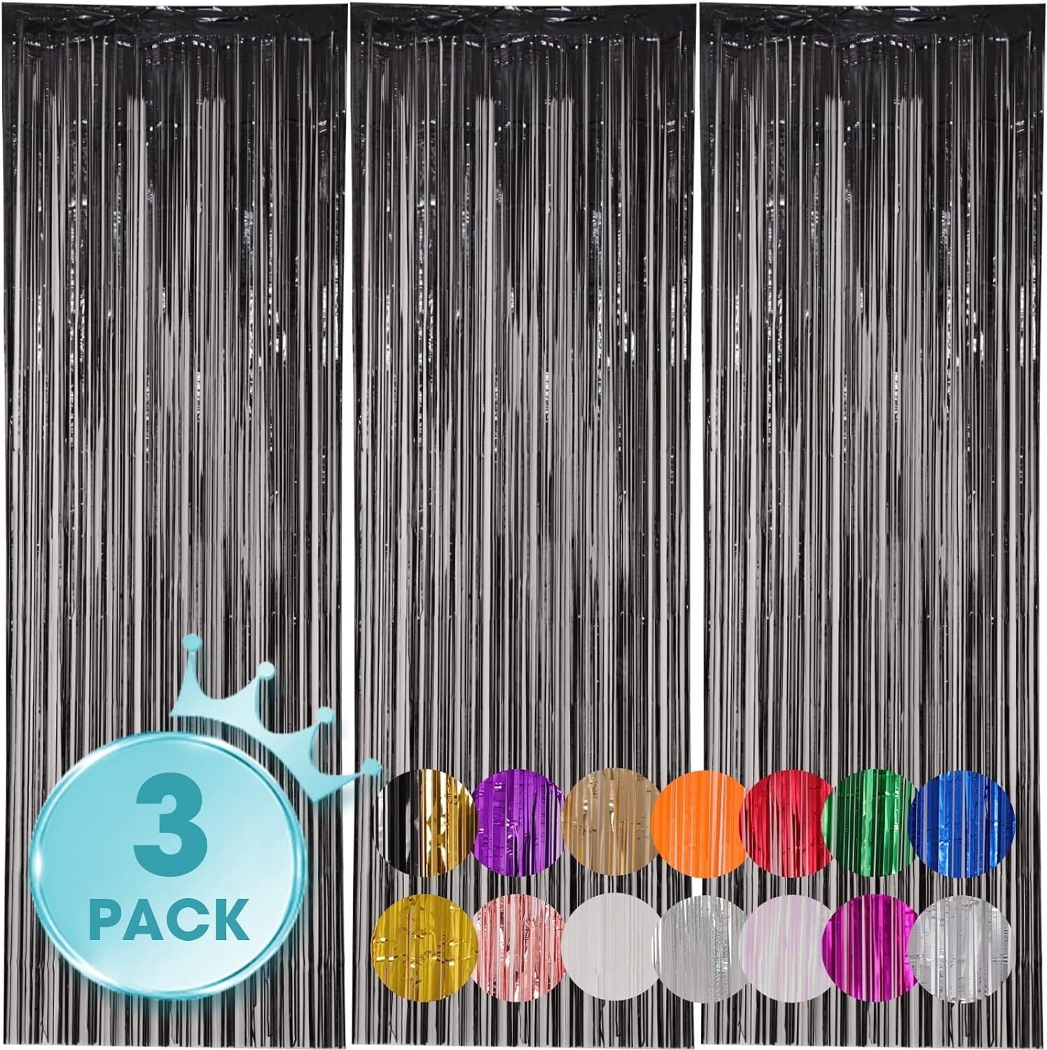 3 Pack 3.3 x 9.9 ft Black Foil Fringe Backdrop Curtain, Streamer ...