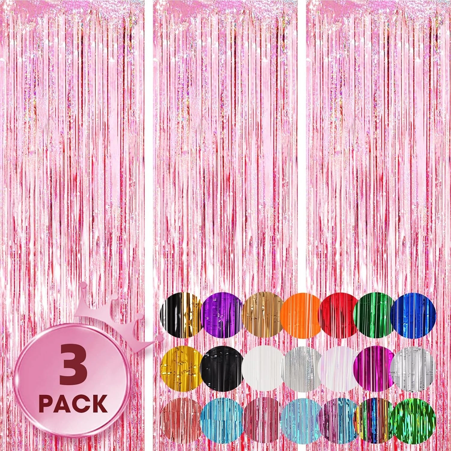 3 Pack 3.3X8.2 Feet Laser Pink Foil Fringe Backdrop Curtains, 02 ...