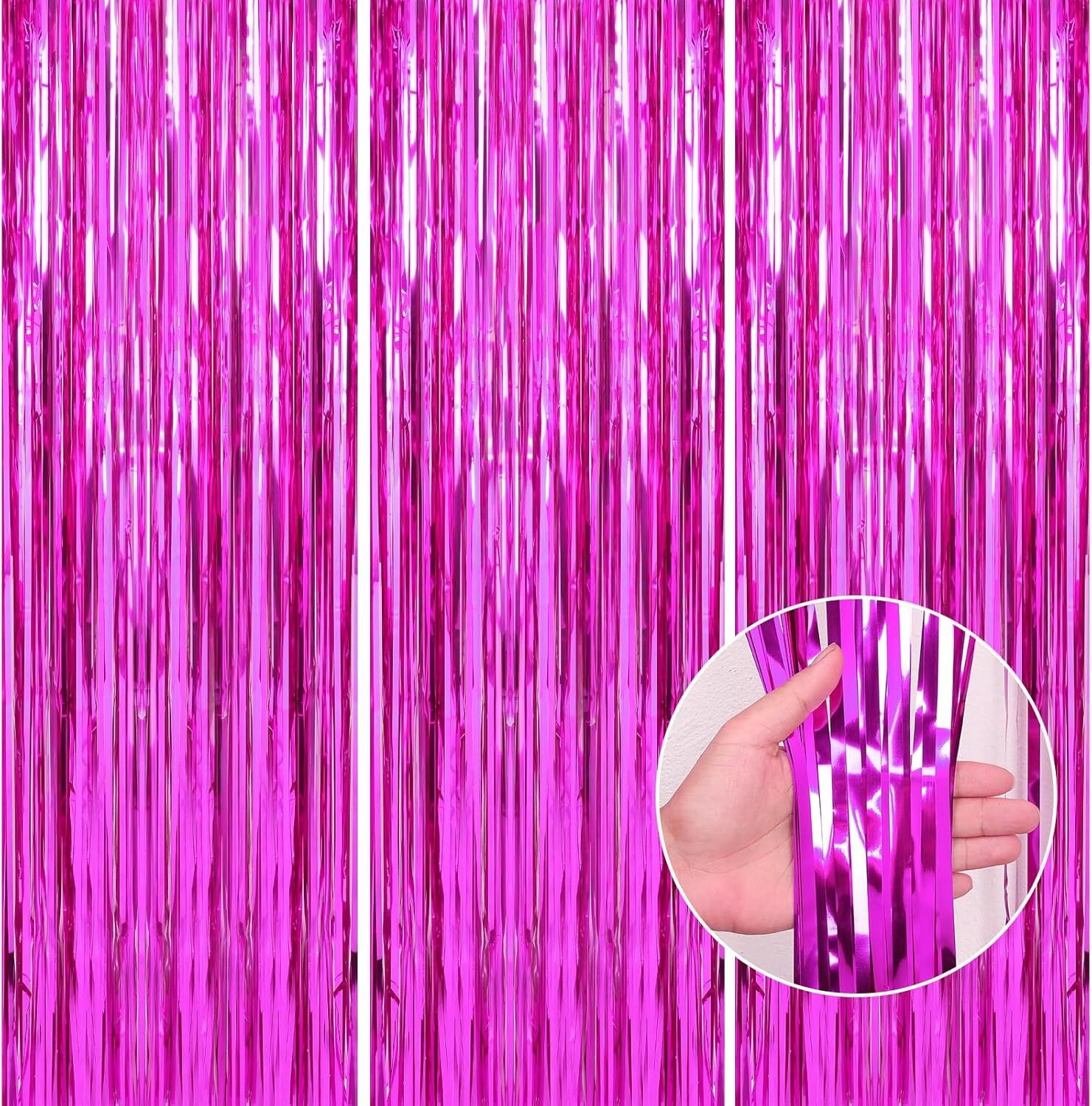 3 Pack 3.3ft x 9.9ft Shiny Rose red Metallic Tinsel Foil Fringe ...