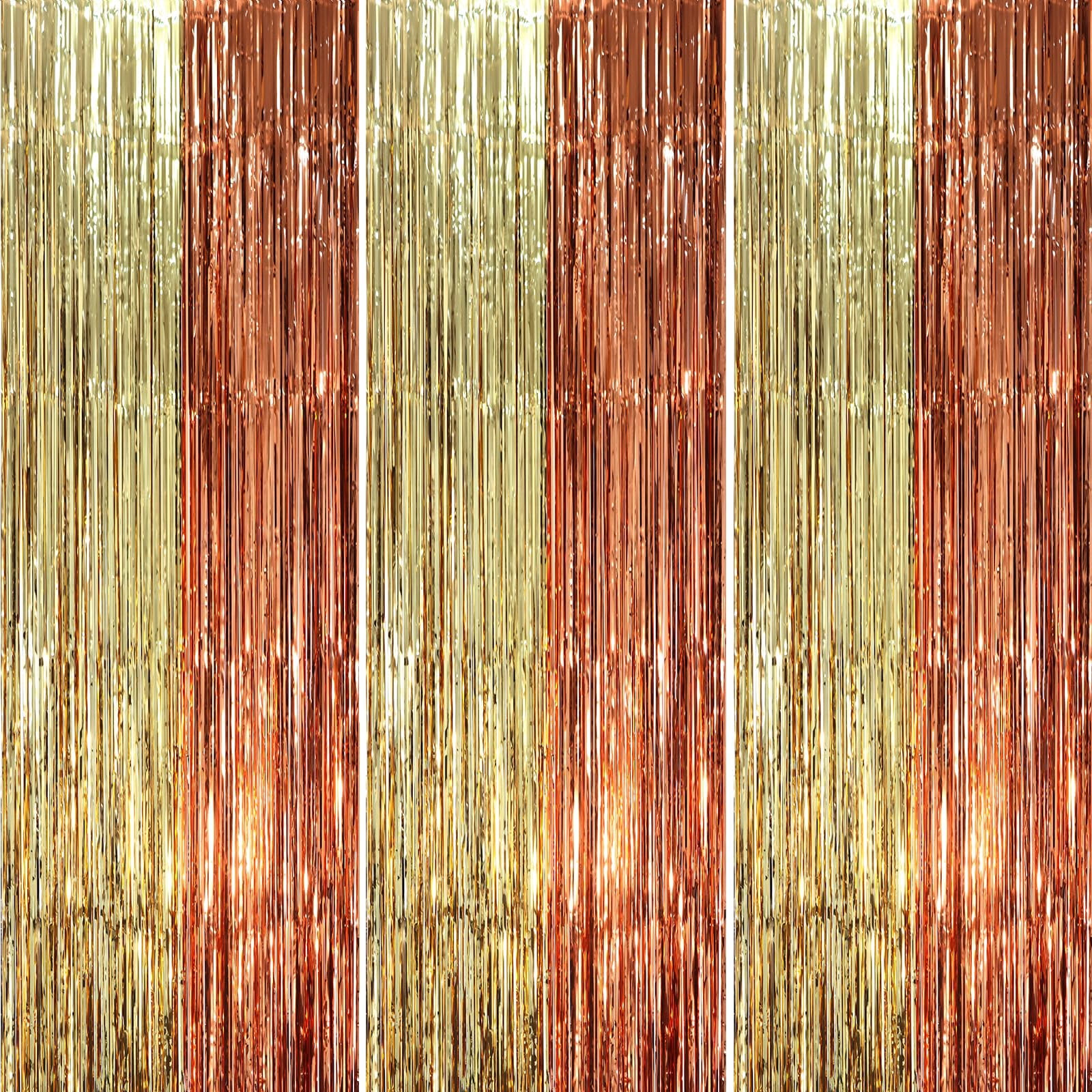 3 Pack 3.3x8.2 Feet Champagne Foil Fringe Backdrop Curtains, Tinsel ...