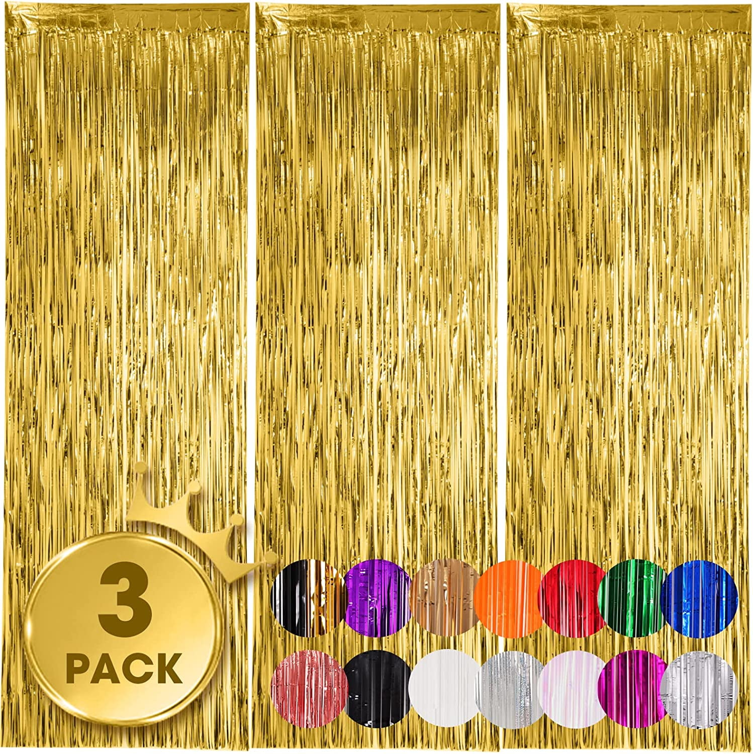 3 Pack 3.3x8.2 Feet Gold Foil Fringe Backdrop Curtains, Tinsel ...