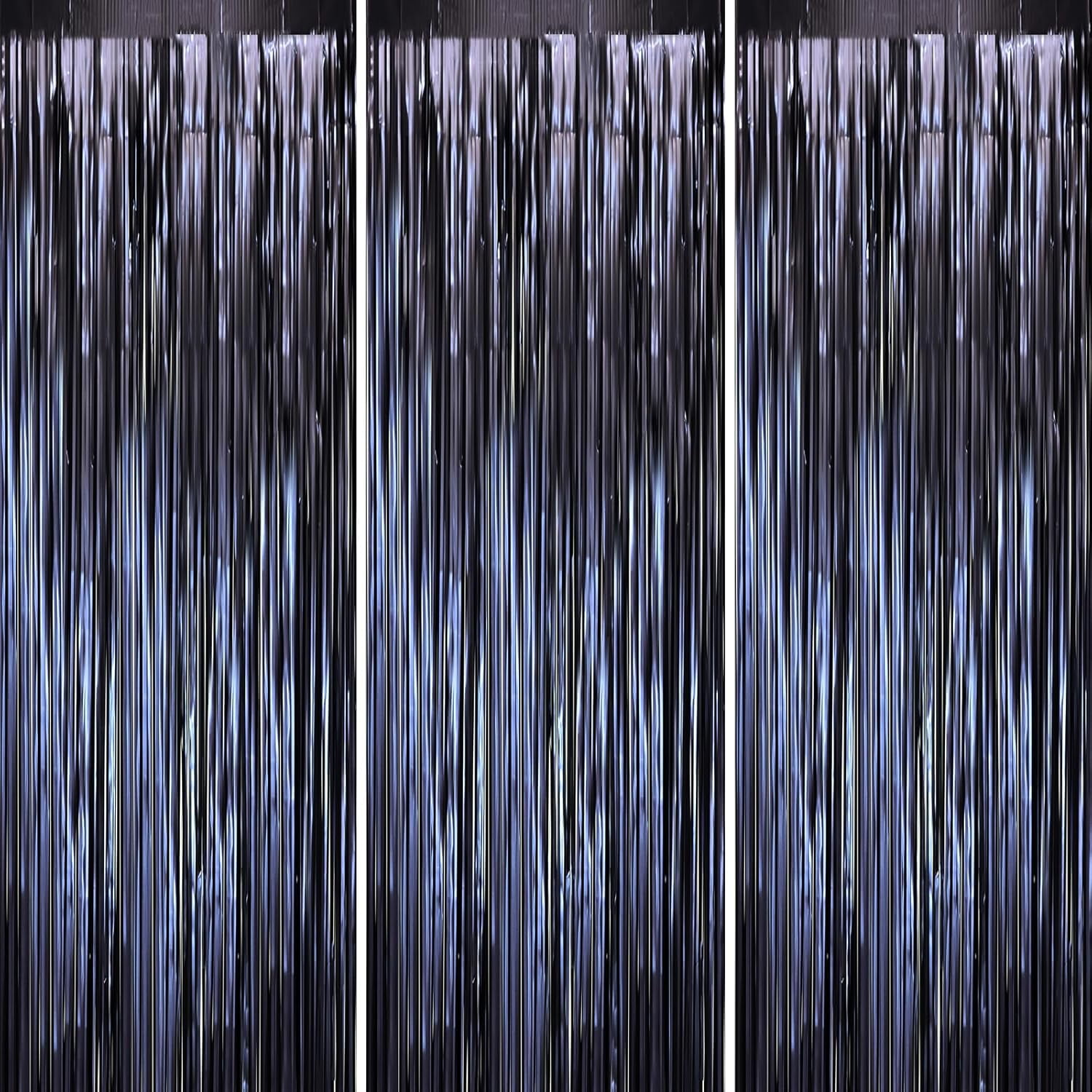 3 Pack 3.3x8.2 Feet Matte Blue Foil Fringe Backdrop Curtains, Tinsel ...