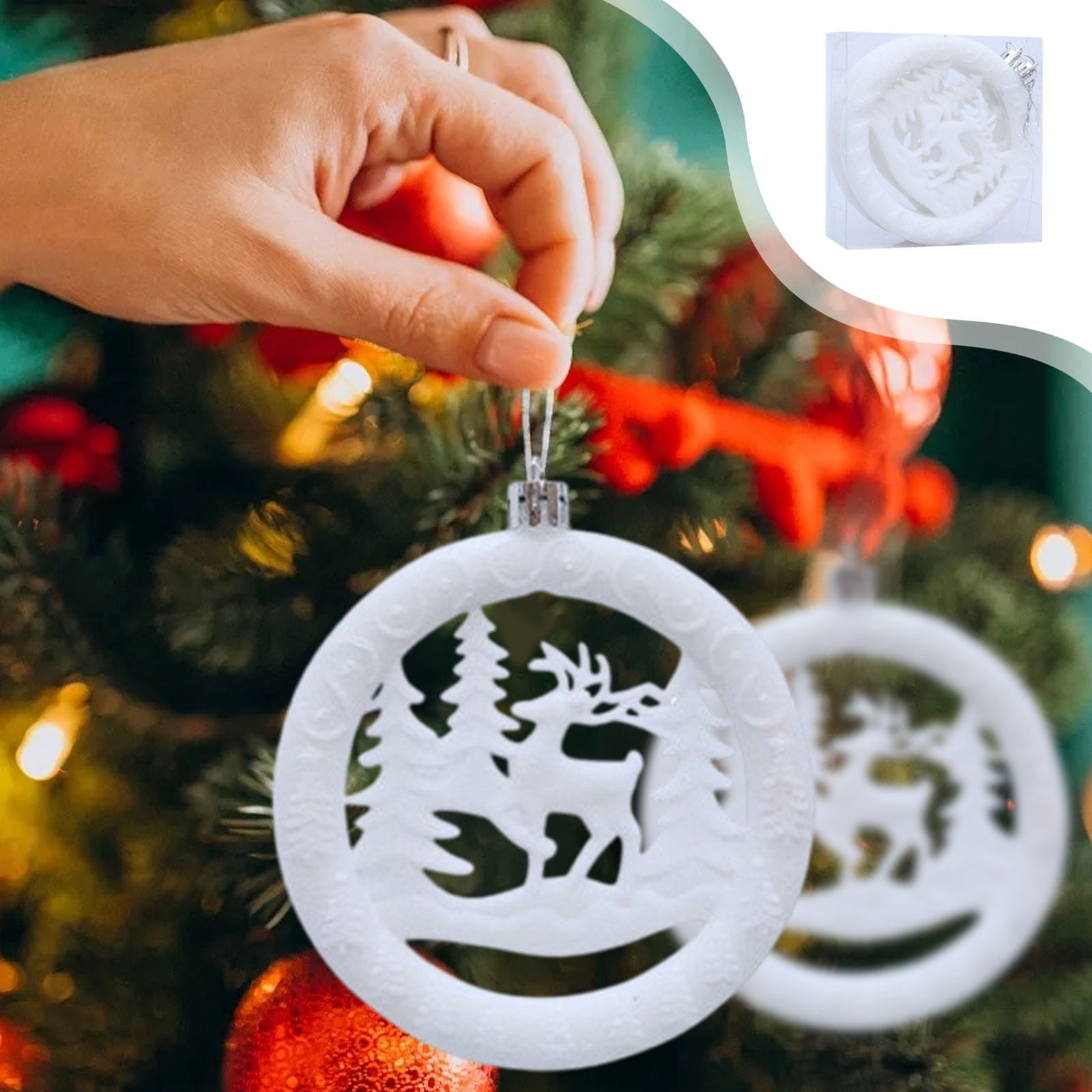 3-Pack 3.94" Velvet Hollow Round Deer Christmas Ornaments - Red/White ...