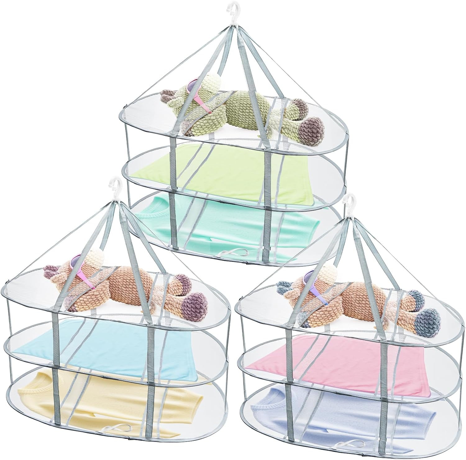 3-Pack 3-Tier Lay Flat Folding Mesh Clothes Drying Rack For Sweaters ...