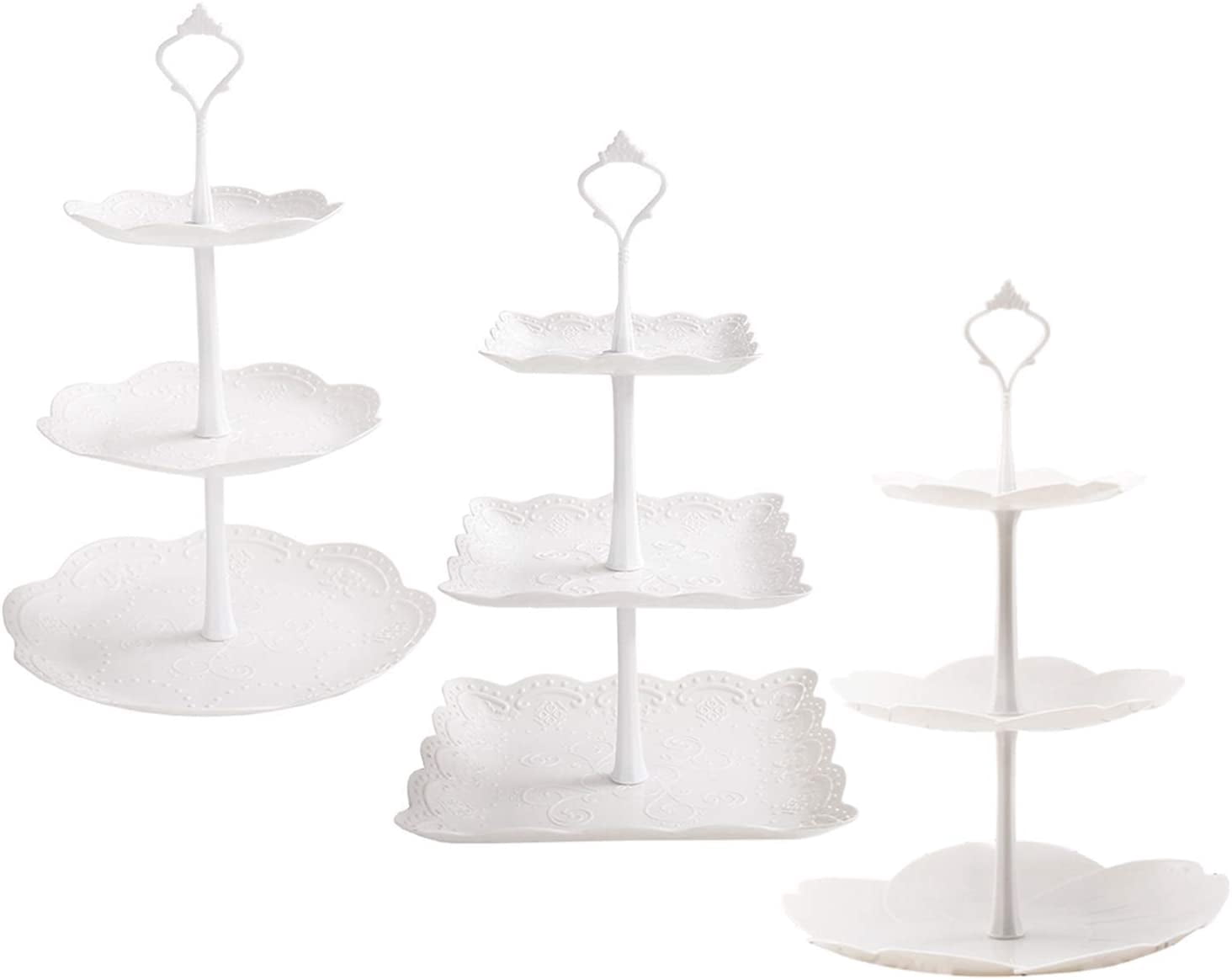 3 Pack 3 Tiers White Plastic Cupcake Stand Dessert Stand Tiered Serving ...