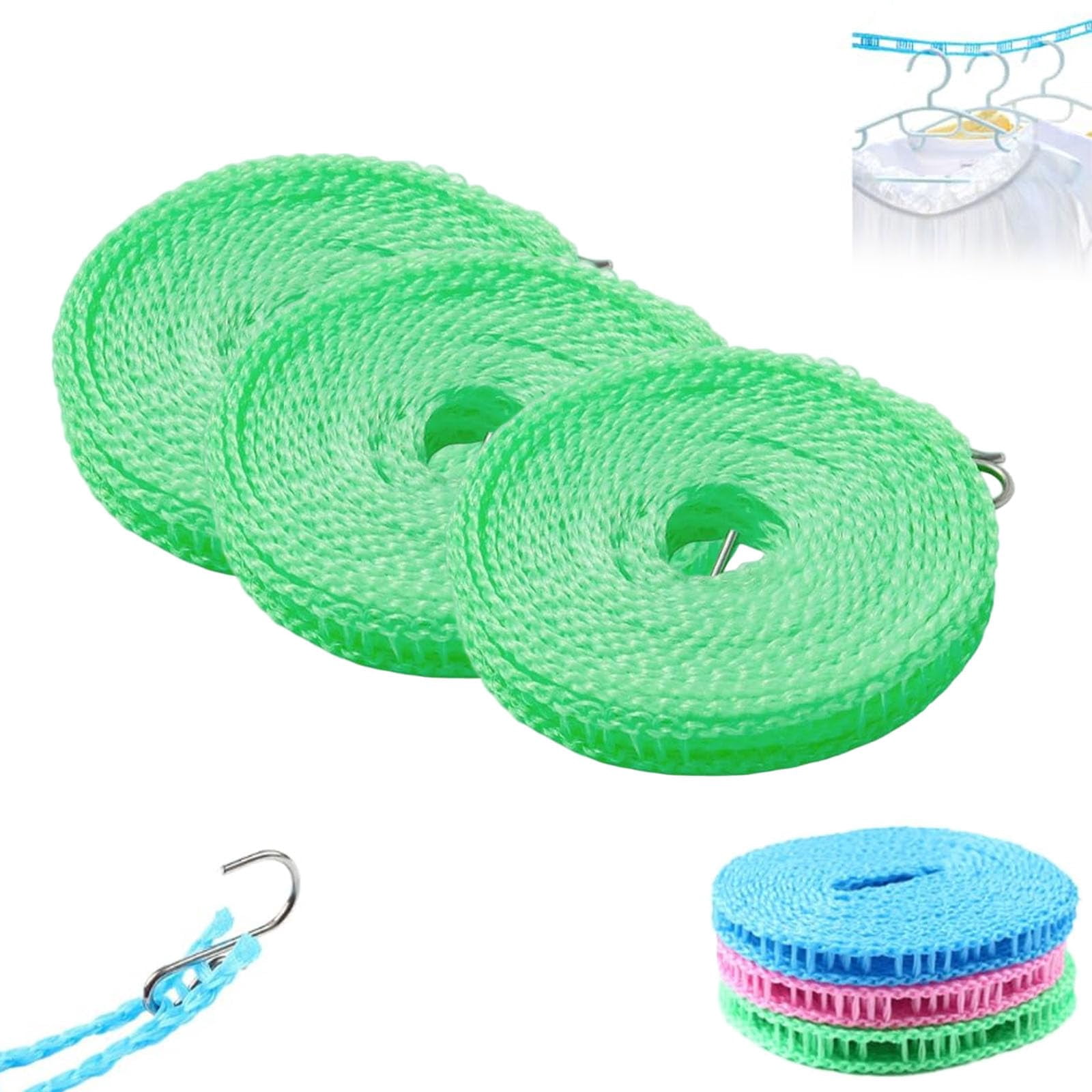 3 Pack 32 Ft Windproof Clothesline – Non-Slip Drying Rope with 2 Hooks ...